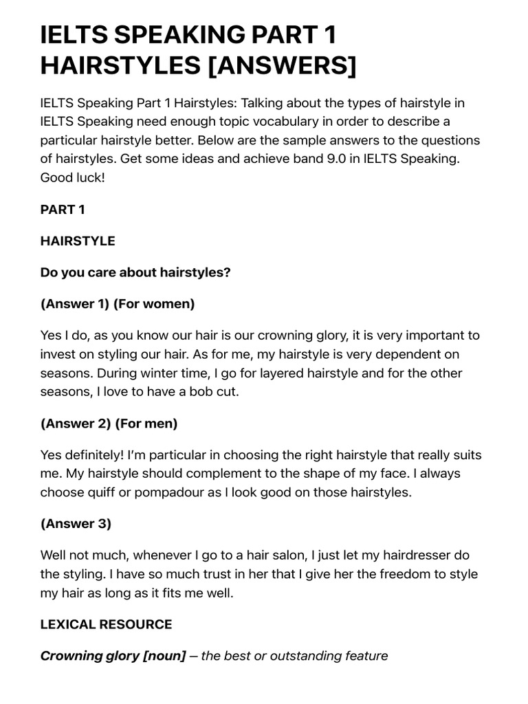 IELTS Speaking: Describing Hairstyles | PDF | Hairstyle | Hairdresser