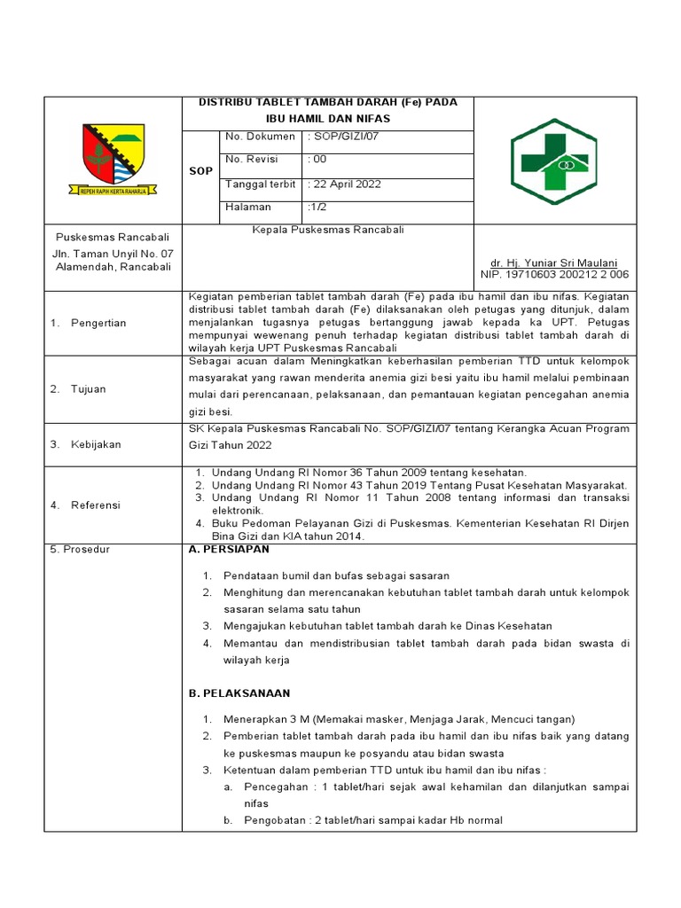 SOP A Distribusi Tablet Fe 2022 | PDF