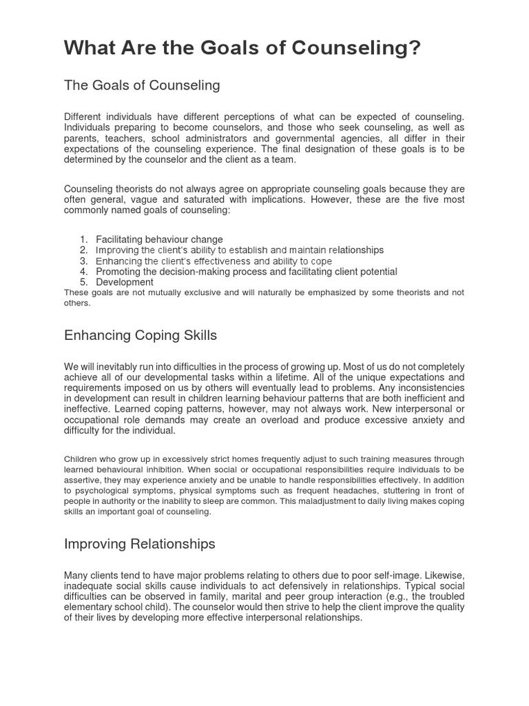 What Are The Goals of Counseling | PDF | Psychotherapy | Goal