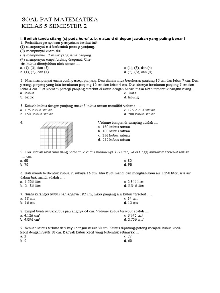 Soal PAT Matematika Kelas 5 Semester 2 | PDF
