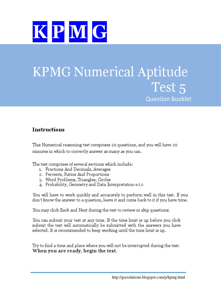 KPMG Numerical Reasoning Test Guide | PDF | Arithmetic | Elementary ...