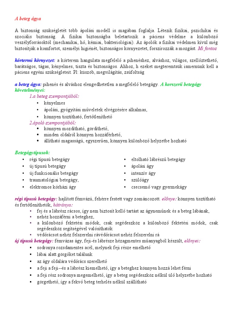 Betegágy Típusok És Ágyazás Ápolás | PDF