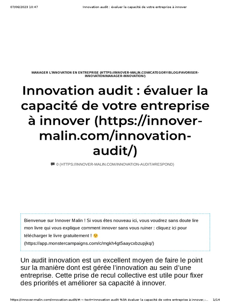 Audit d'Innovation : Évaluer votre Capacité | PDF | Innovation | Business