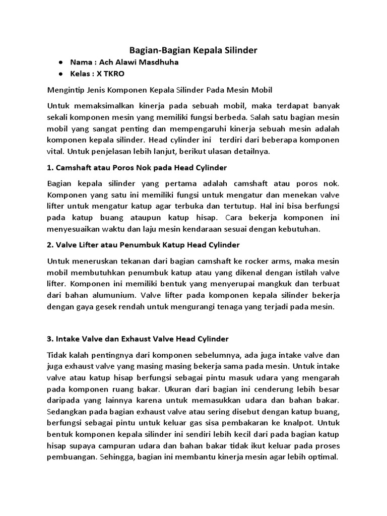 Bagian-Bagian Kepala Silinder: 1. Camshaft Atau Poros Nok Pada Head ...
