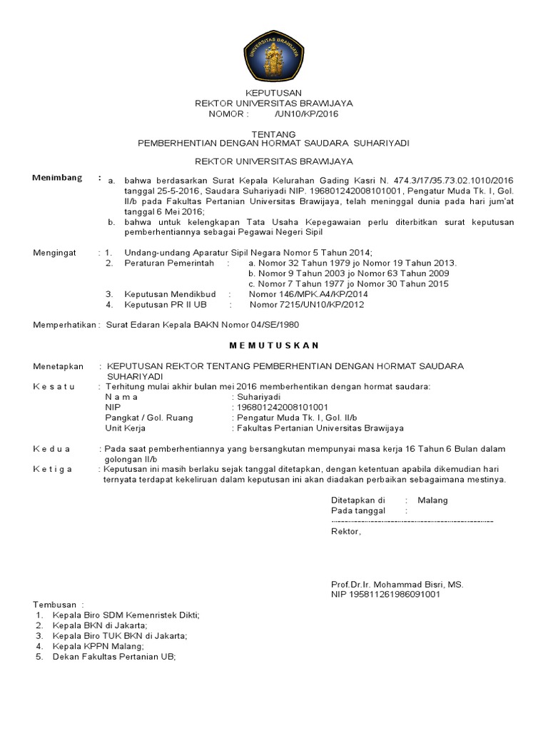 SK Pemberhentian PNS Tanpa Sanak | PDF