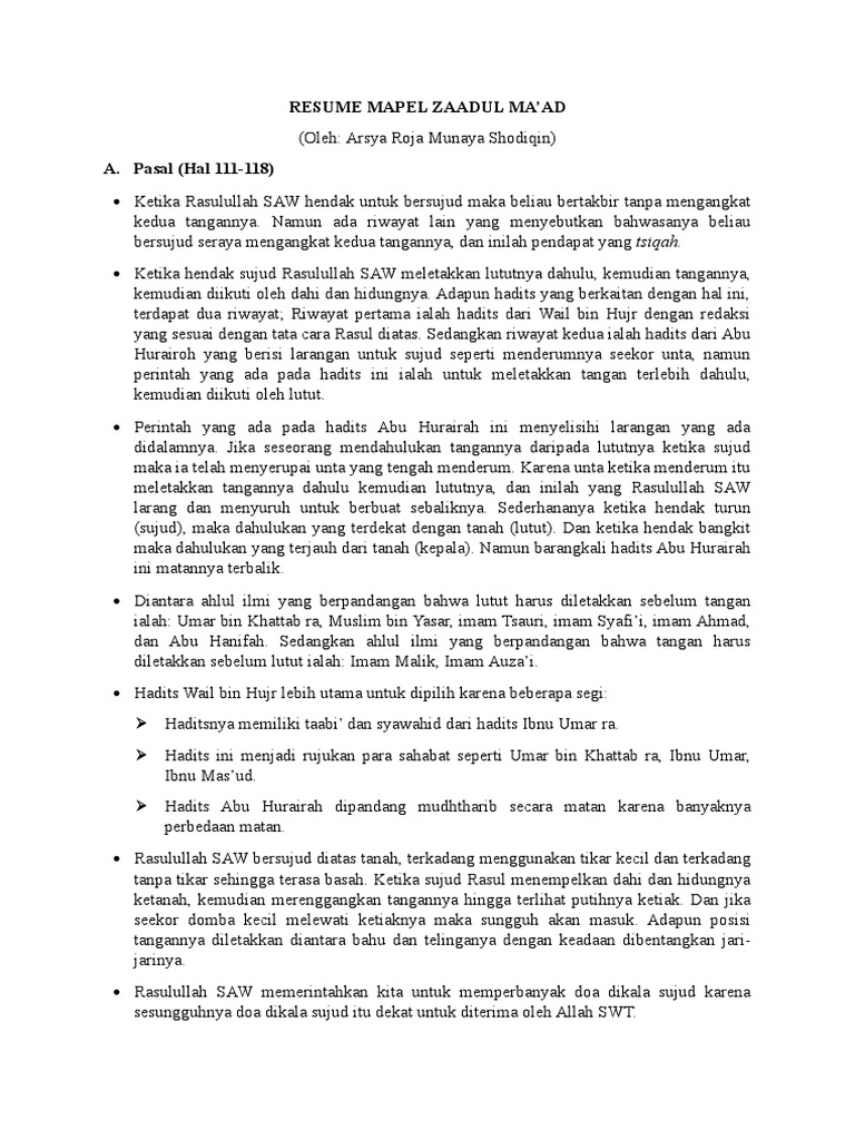 Resume Mapel Zaadul Maad | PDF