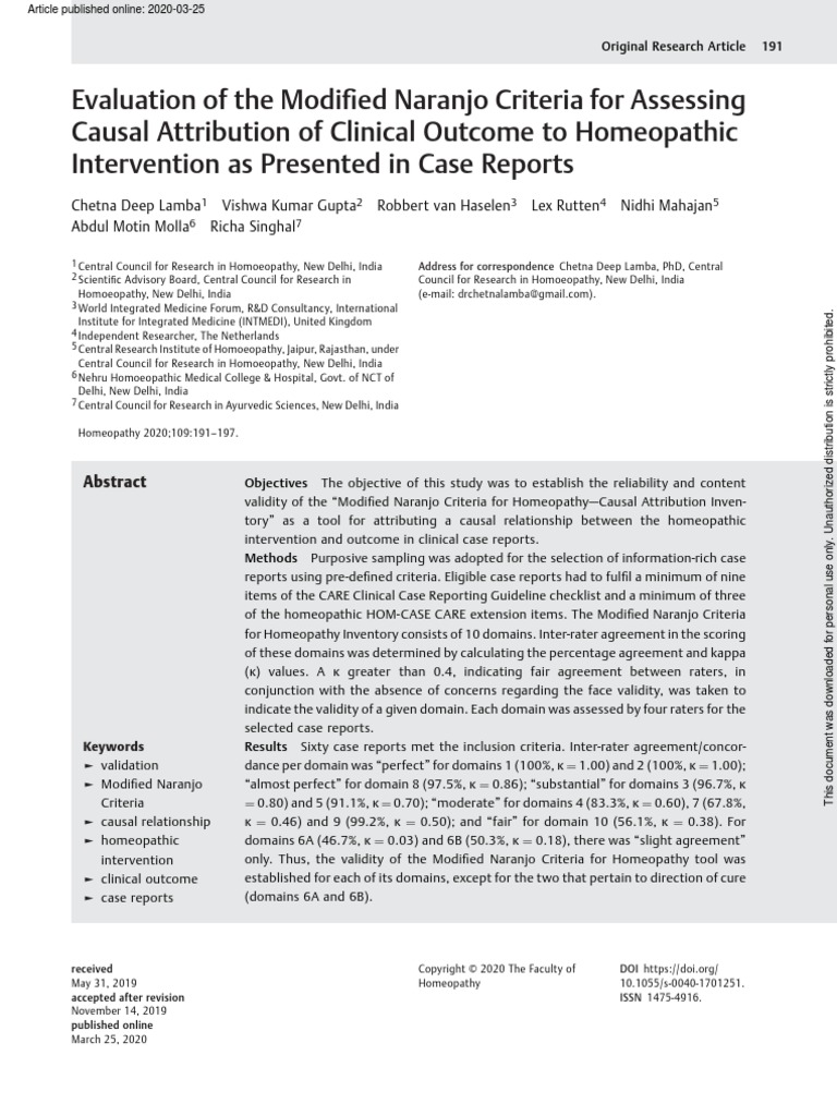 Evaluation of The Modified Naranjo Criteria | PDF | Homeopathy | Case ...
