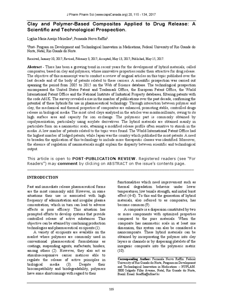 (RA) Clay and Polymer-Based Composites Applied To Drug Release - A ... (RA) Clay and Polymer-Based Composites Applied To Drug Release - A ...