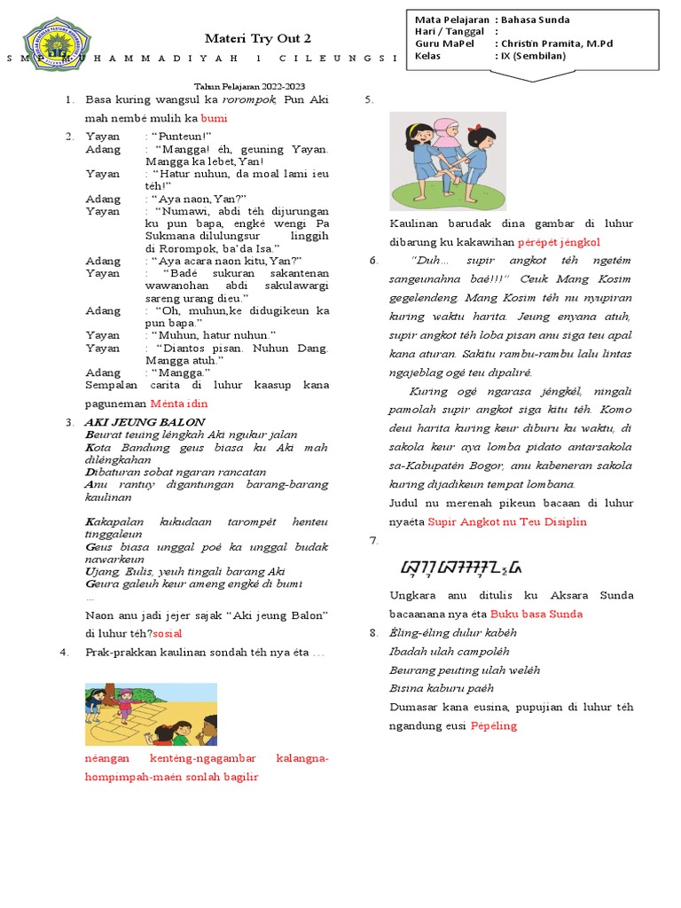 Materi TO 2 Sunda TA 2022-2023 | PDF