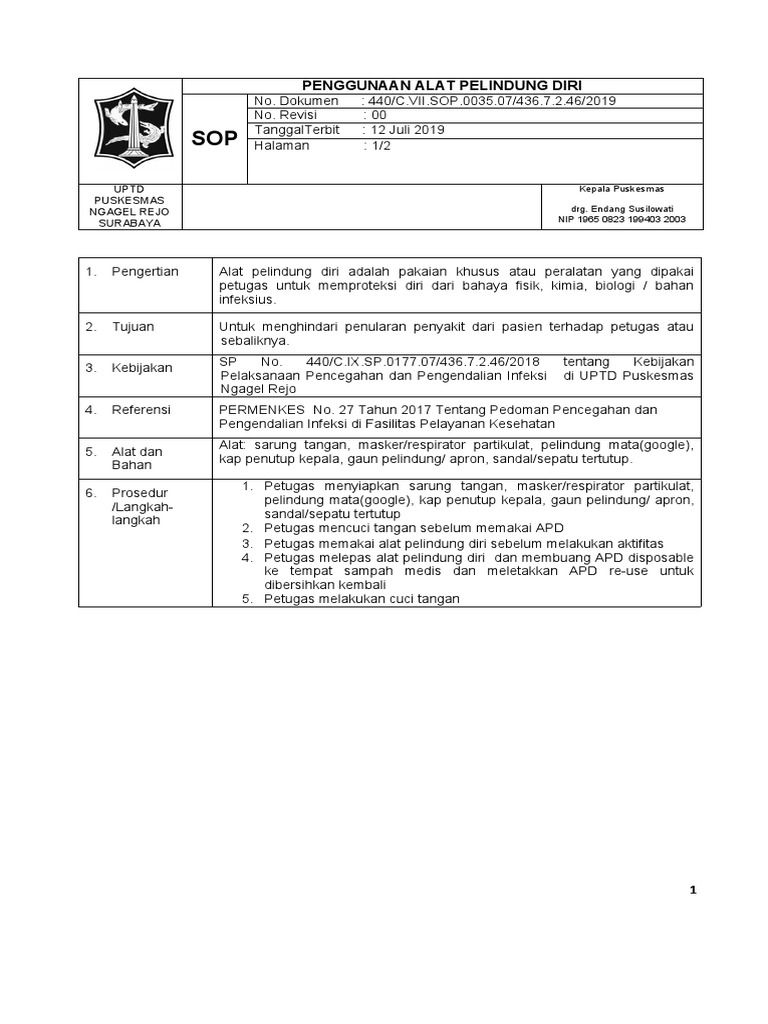 SOP Penggunaan APD | PDF