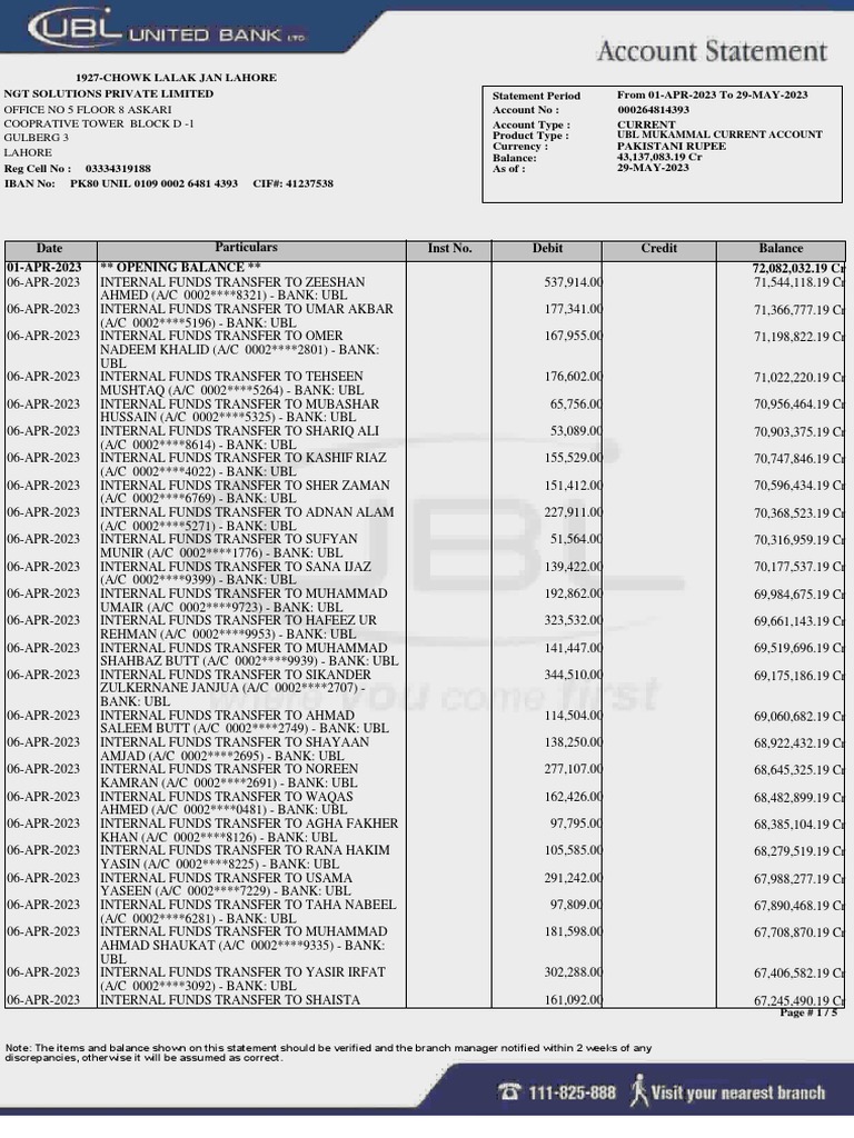 NGT Ubl Bank Statement Fmo May 2023 | PDF | Banks | Economies