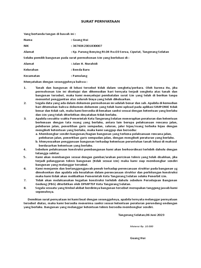 SURAT Pernyataan KRK | PDF