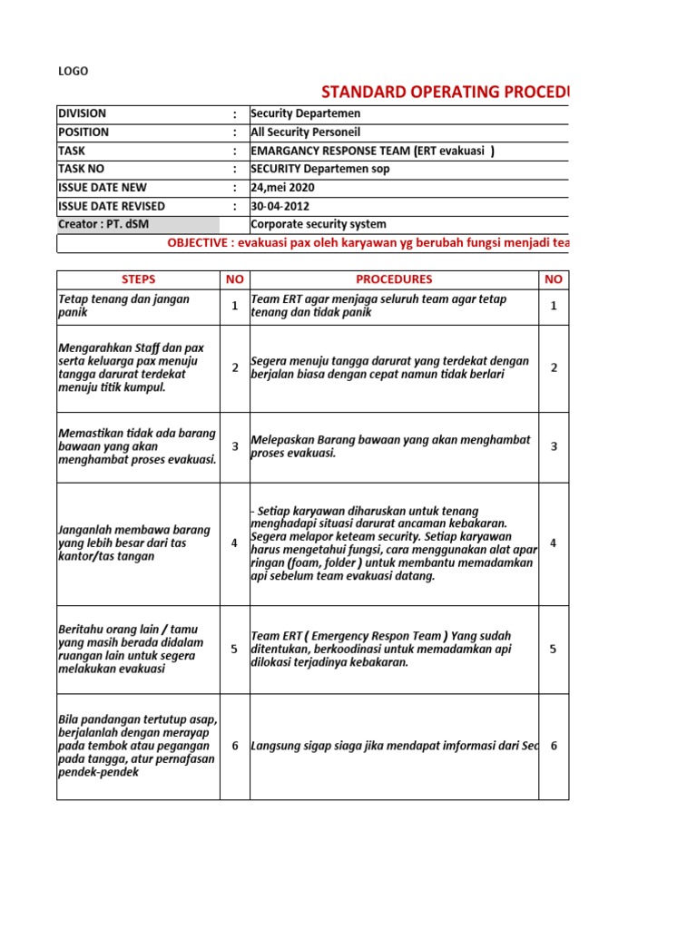 Sop Security ERT Fire Evacuation | PDF