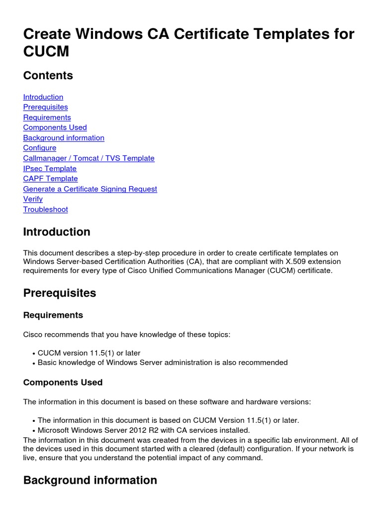 Create Windows CA Certificate Templates for CUCM | PDF | Public Key ...