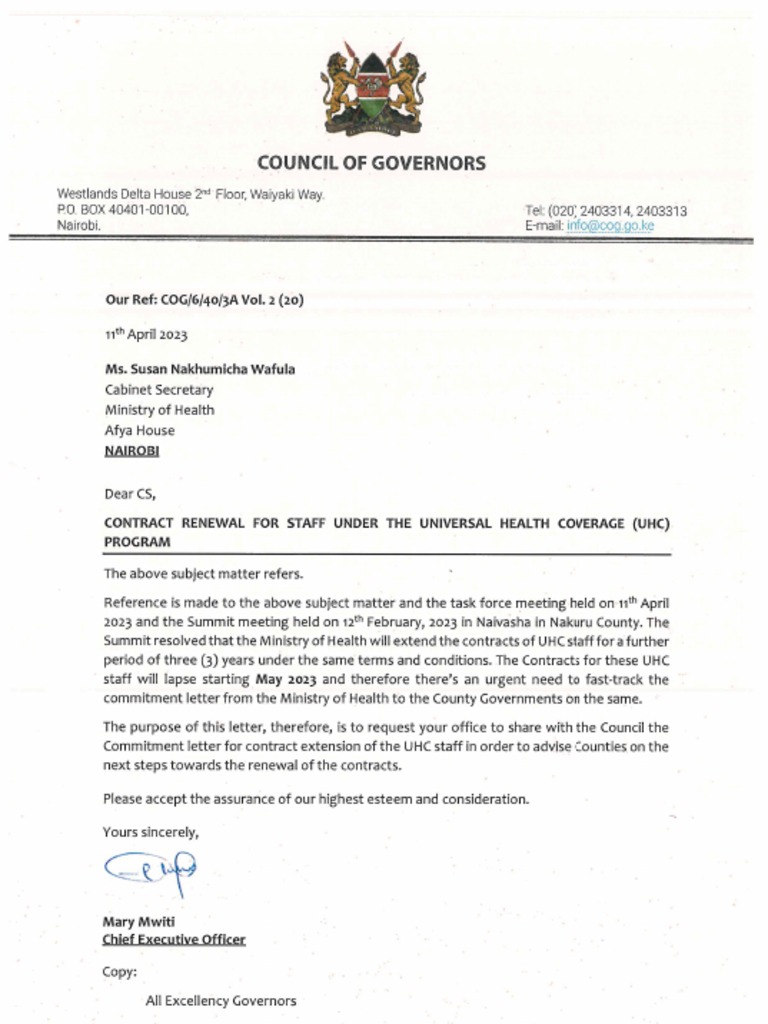 Contract Renewal For Staff Under The Universal Health Coverage (Uhc ...