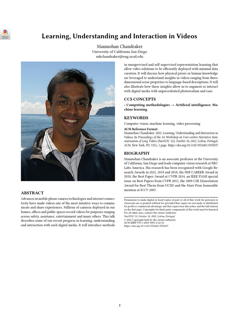 Learning, Understanding and Interaction in Videos: Manmohan Chandraker | PDF | Video | Computer ...