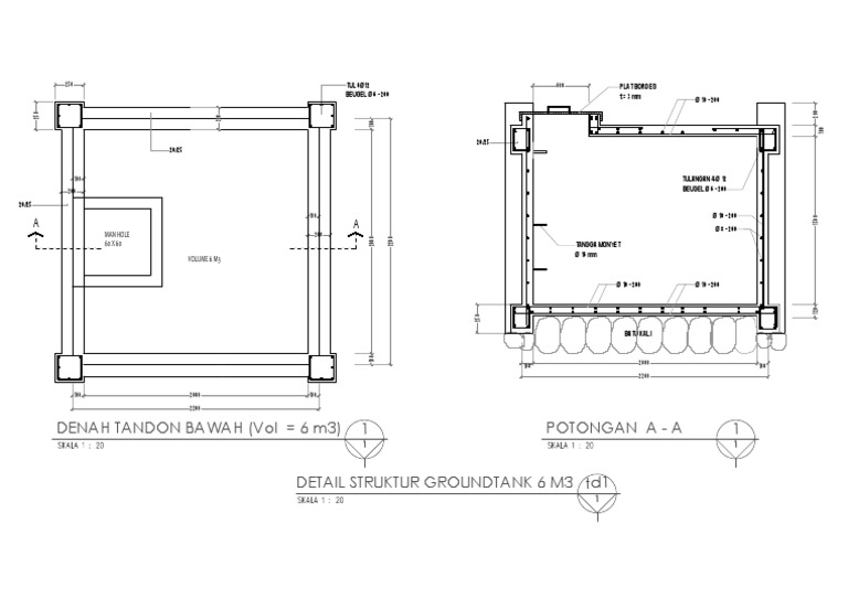 Detail Struktur Ground Water Tank 6 m³ | PDF