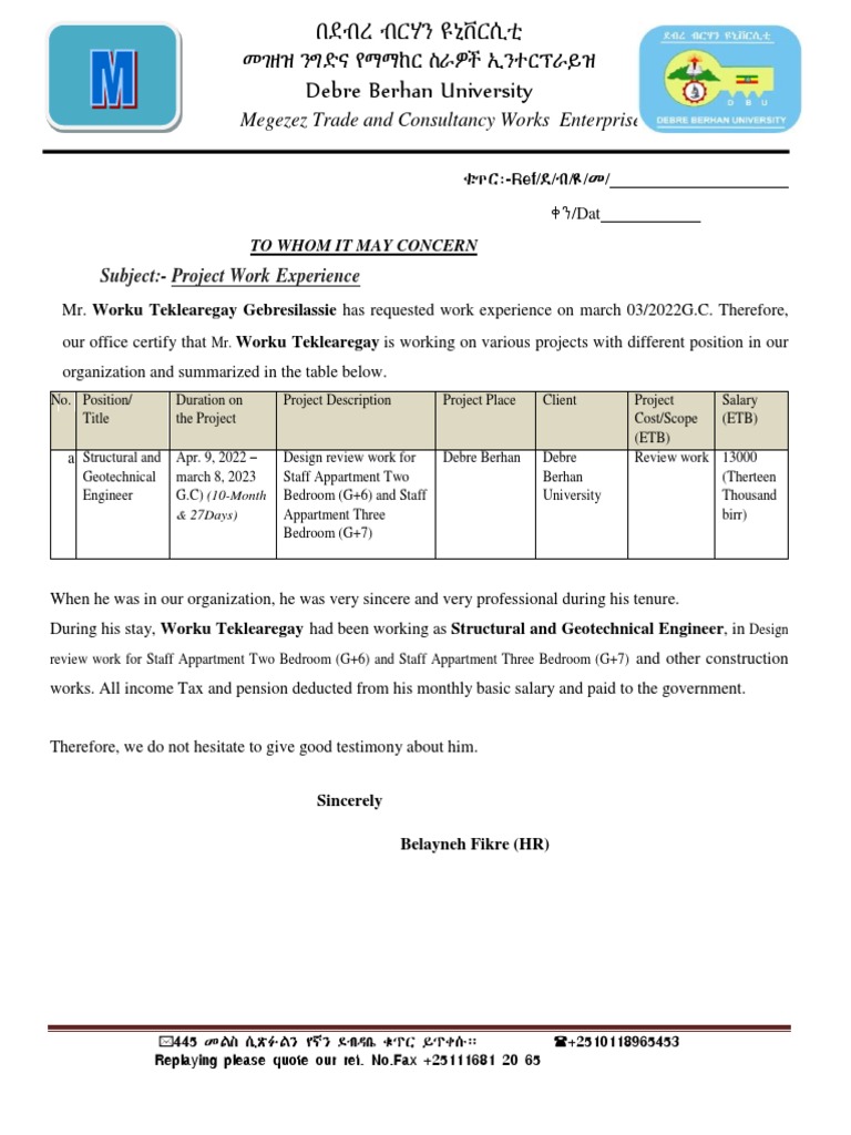 Sample Project Work Experience (1) | PDF