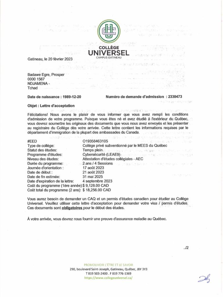 233-0473 - Lettre D'admission LOA-1 | PDF