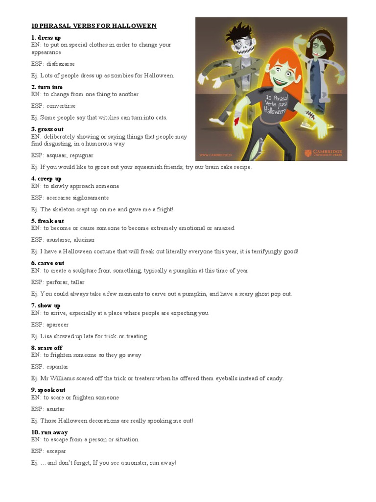 Halloween Phrasal Verbs Explained | PDF | Home & Garden