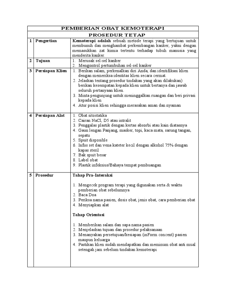 SOP KMB-Kemoterapi | PDF | Kesehatan Holistik