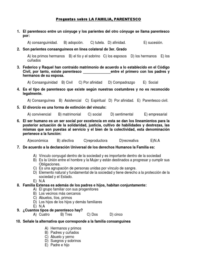 Preguntas Sobre LA FAMILIA | PDF | Parentesco | Familia