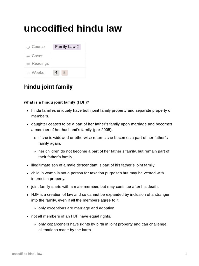 Uncodified Hindu Law Notes | PDF