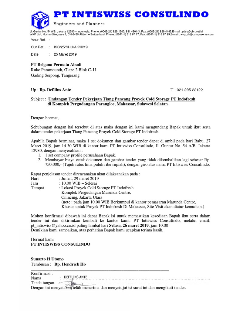 Surat Undangan Tender Pancang PT Indofresh Makassar (PT Belgana Permata ...