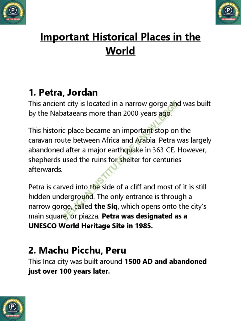 Important Historical Places in The World | PDF