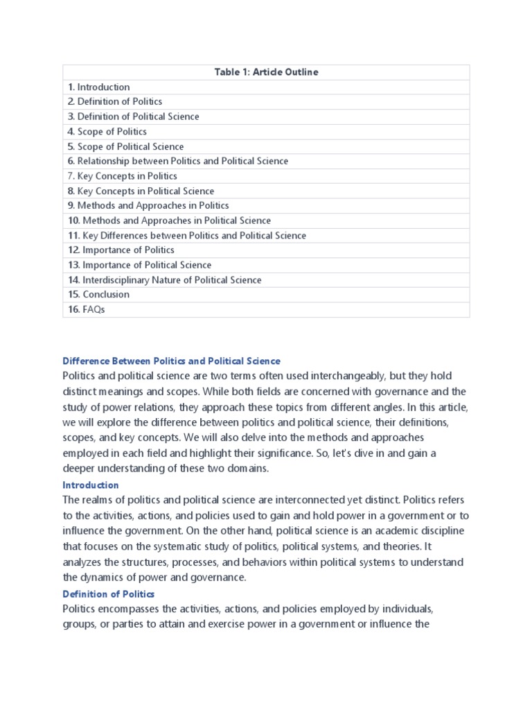 Distinguishing Politics from Political Science | PDF | Political ...