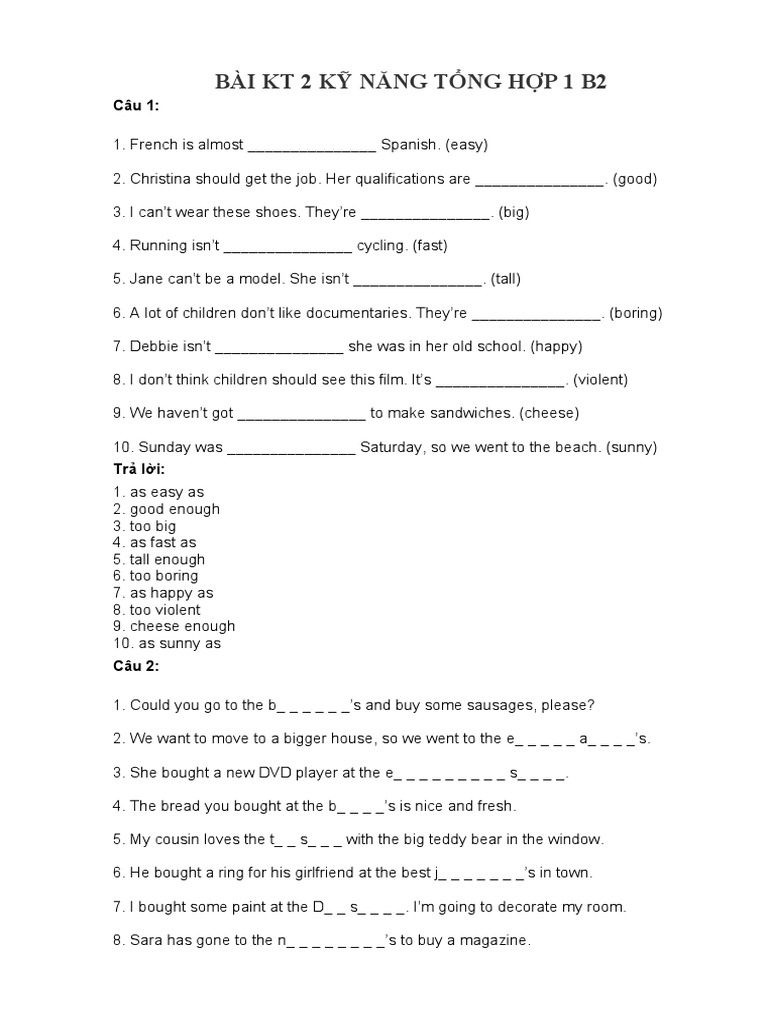 BÀI KT 2 KỸ NĂNG TỔNG HỢP 1 B2 | PDF