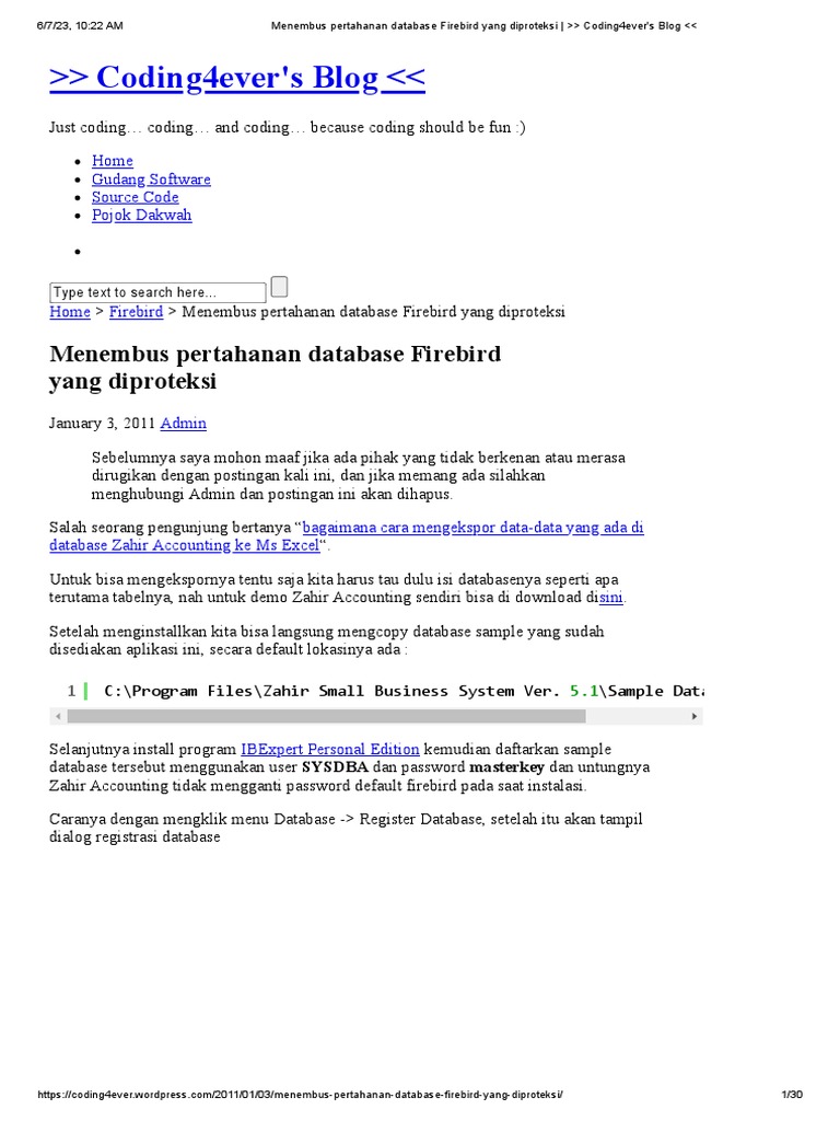 Menembus Pertahanan Database Firebird Yang Diproteksi - Coding4ever's Blog | PDF | Komputer