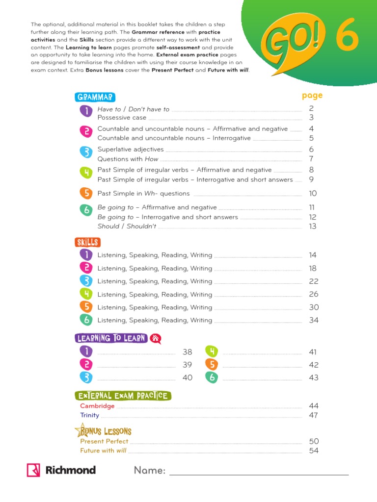 Go Far 6 Grammar and Skills Guide | PDF | Verb | Plural