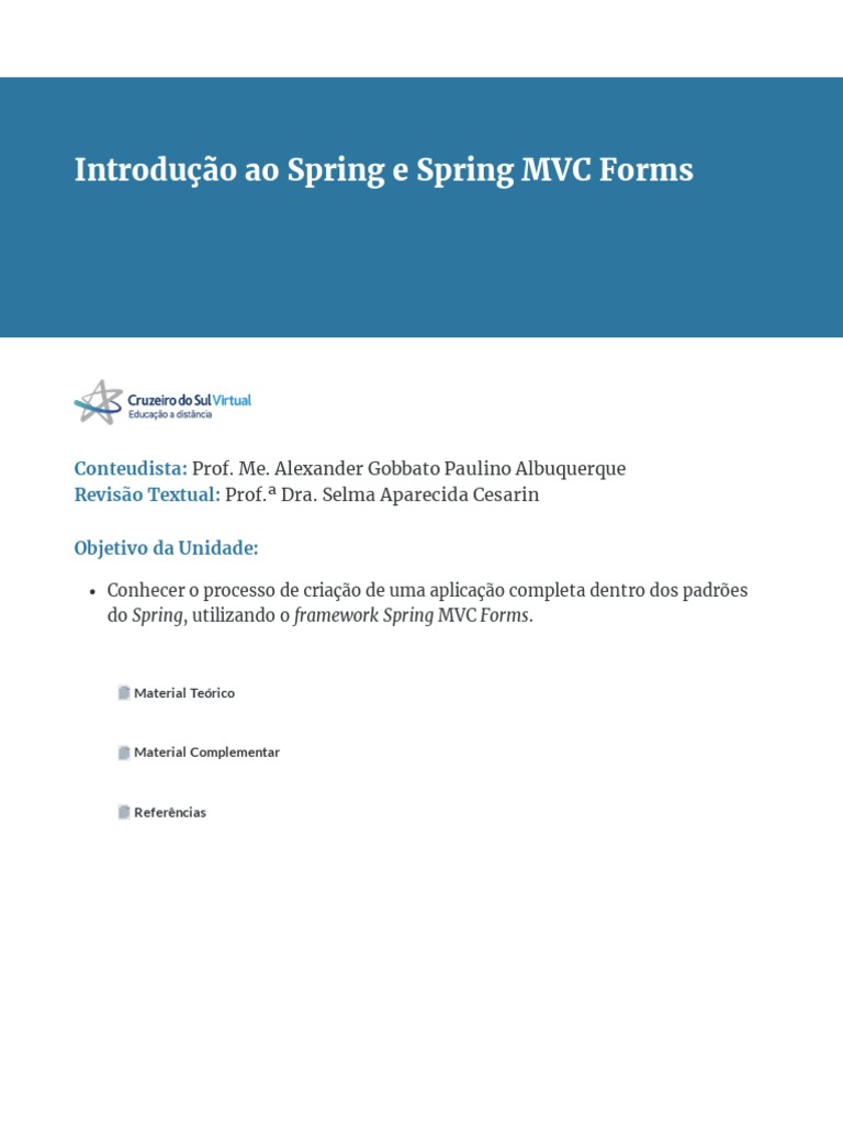 Unidade 5 Introdução Ao Spring E Spring Mvc Forms Pdf