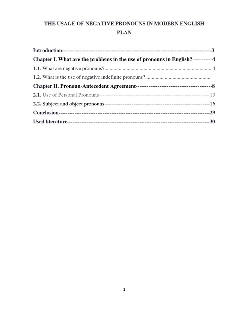 The Usage of Negative Pronouns in Modern English Kurss | PDF