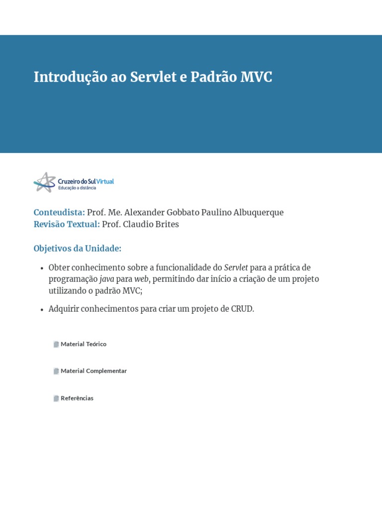 Unidade 3 Introdução Ao Servlet E Padrão Mvc Pdf Model View Controller Mvc Rede