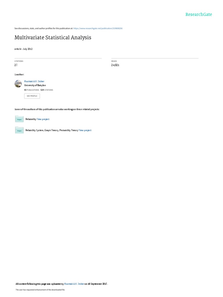 Multi Variate Statistical Analysis Download Free Pdf Linear