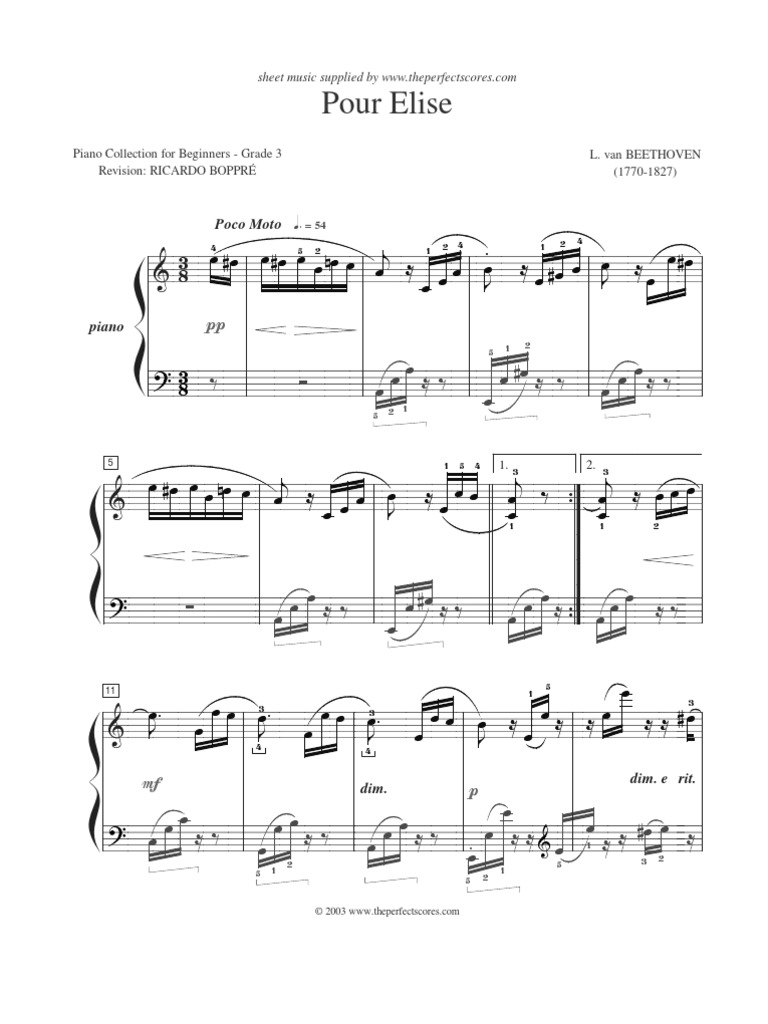 Beethoven LV Pour Elise Piano Beg | Alphabet latin | Loisirs