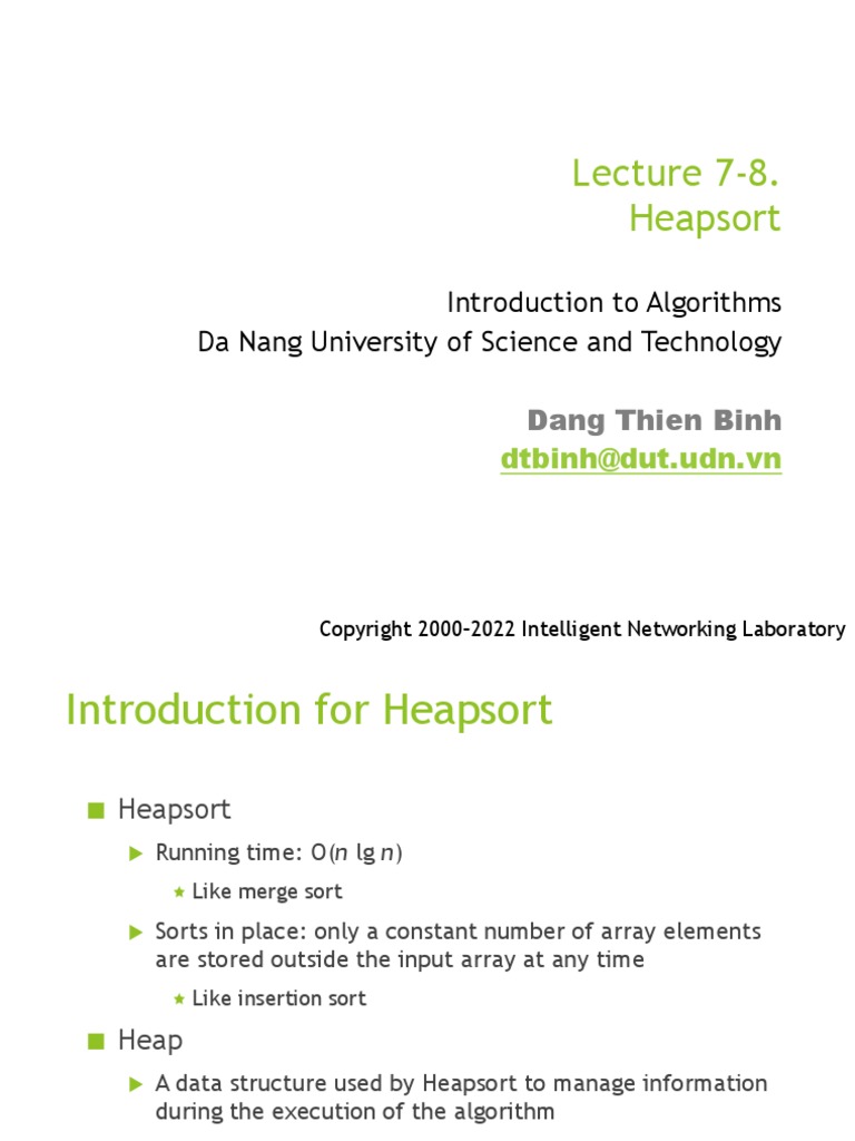 Lectures 7-8 - Heapsort | PDF | Formal Methods | Algorithms Lectures 7-8 - Heapsort | PDF | Formal Methods | Algorithms