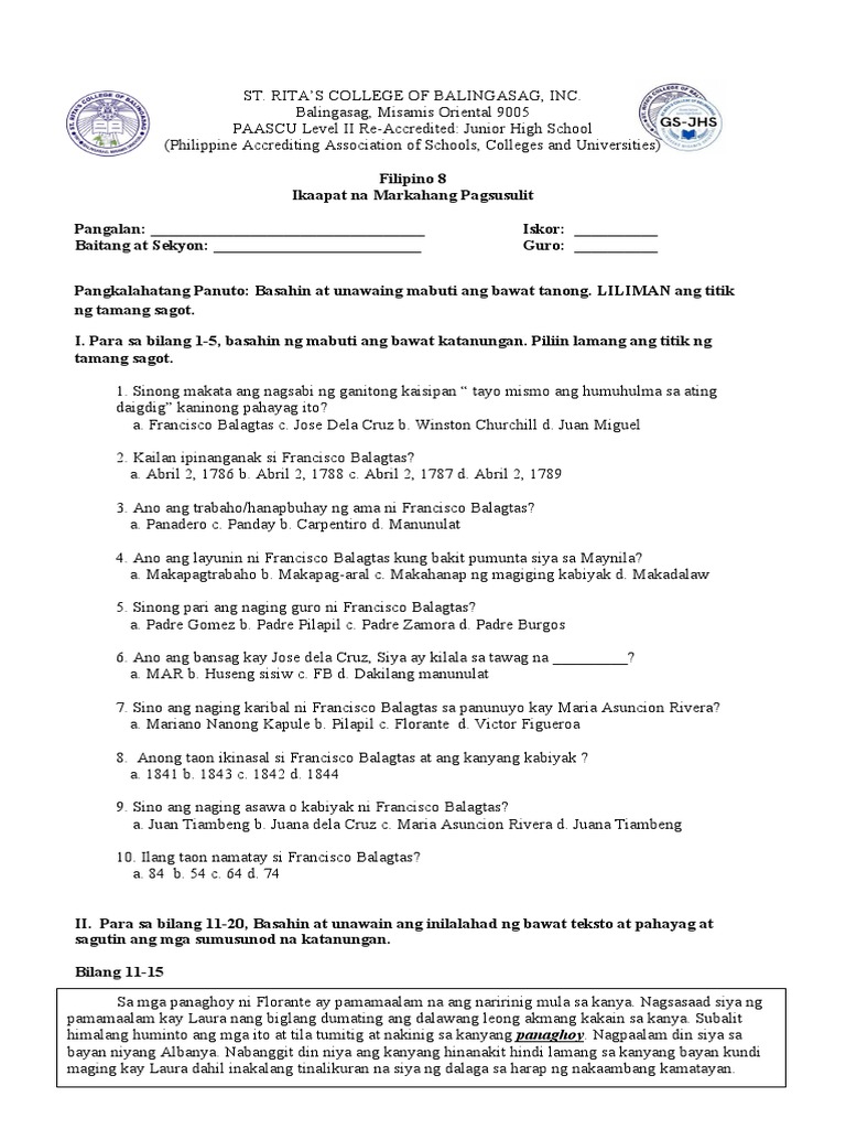 g8 q4 TQ Prefinal | PDF