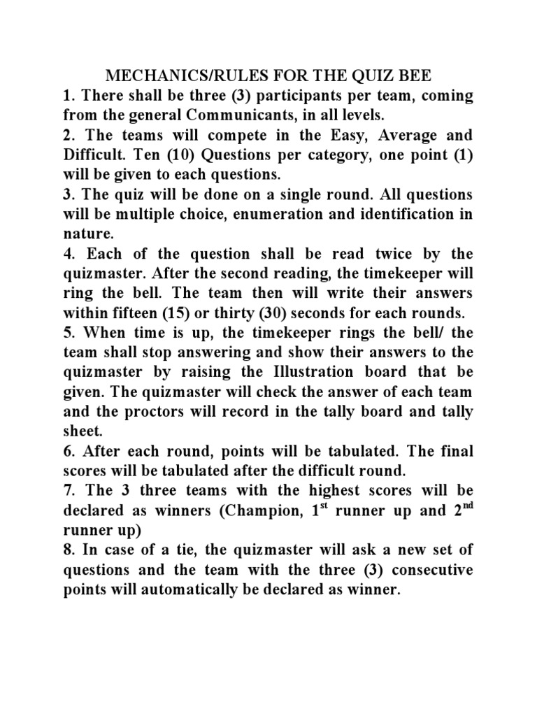 Quiz Bee Mechanics and Rules | PDF