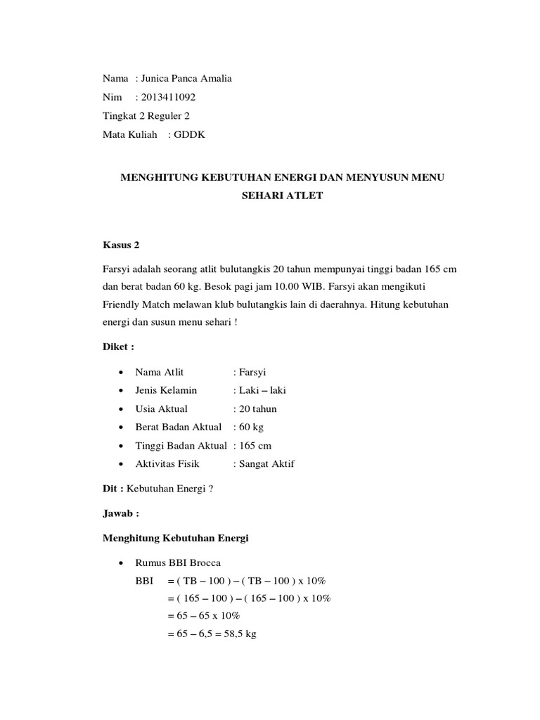 Menu Atlet - Kasus 2 - Junica Panca Amalia - 2013411092 | PDF