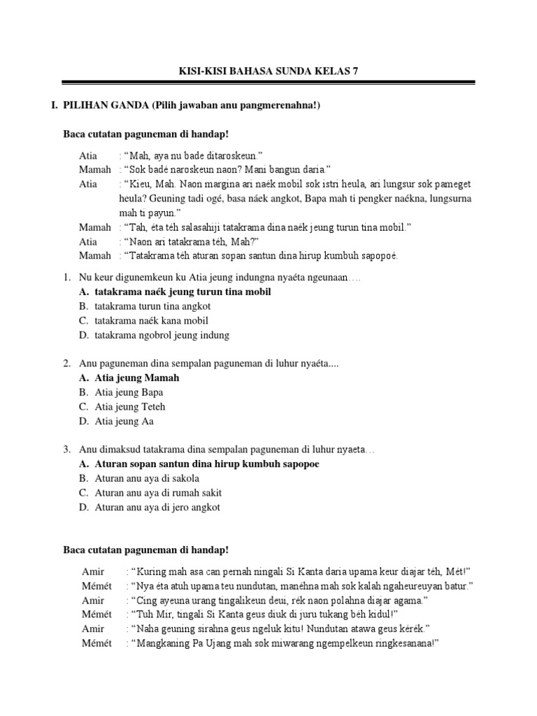 Latihan & Kisi2 Pat BHS Sunda KLS 7 | PDF
