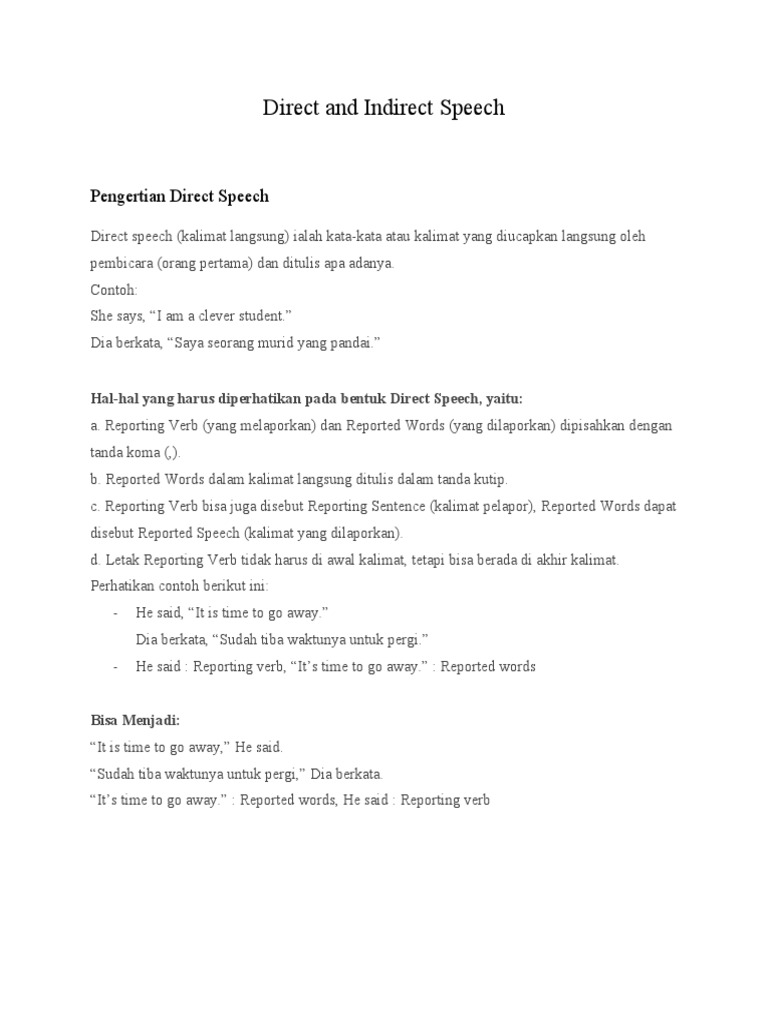 Direct and Indirect Speech | PDF