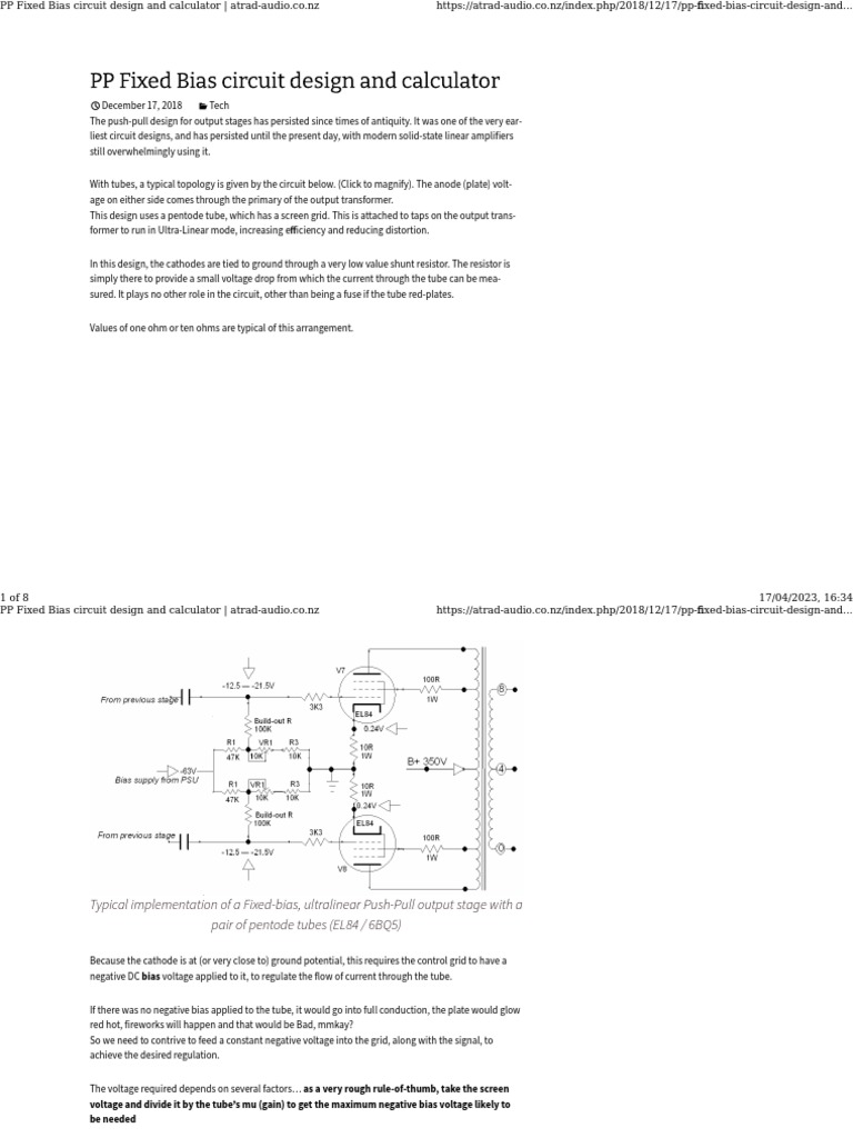 PP Fixed Bias Circuit Design Guide | PDF | Vacuum Tube | Resistor