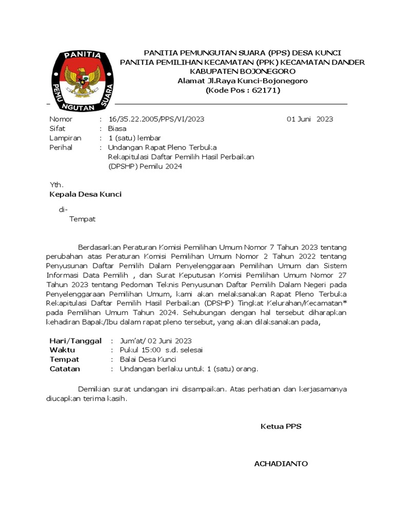 Draft Undangan DPHP PPS - PPK | PDF