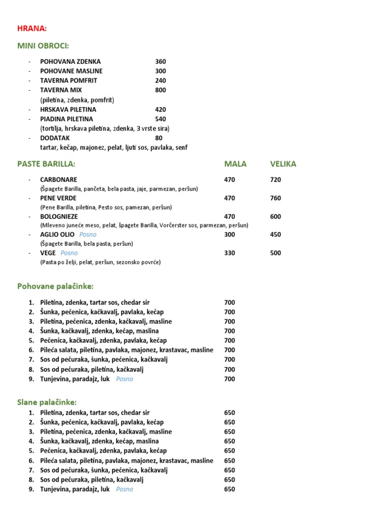 Hrana wolt Menu | PDF