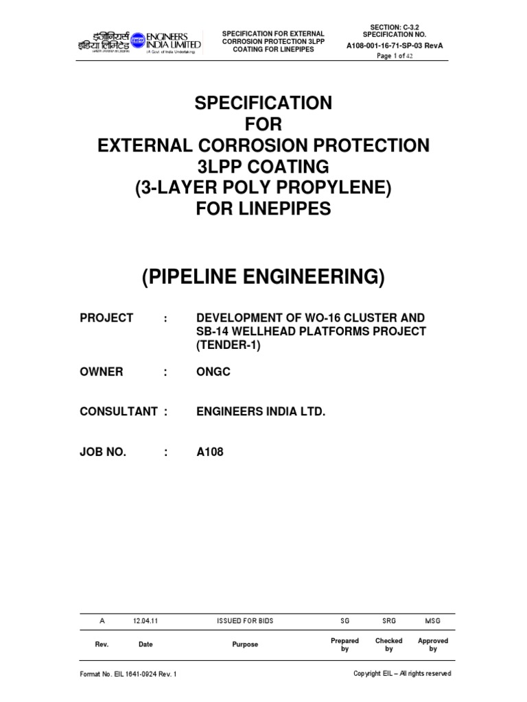 A108-001!16!71-SP-03 RevA-SP for 3LPP Coating for Linepipes | PDF
