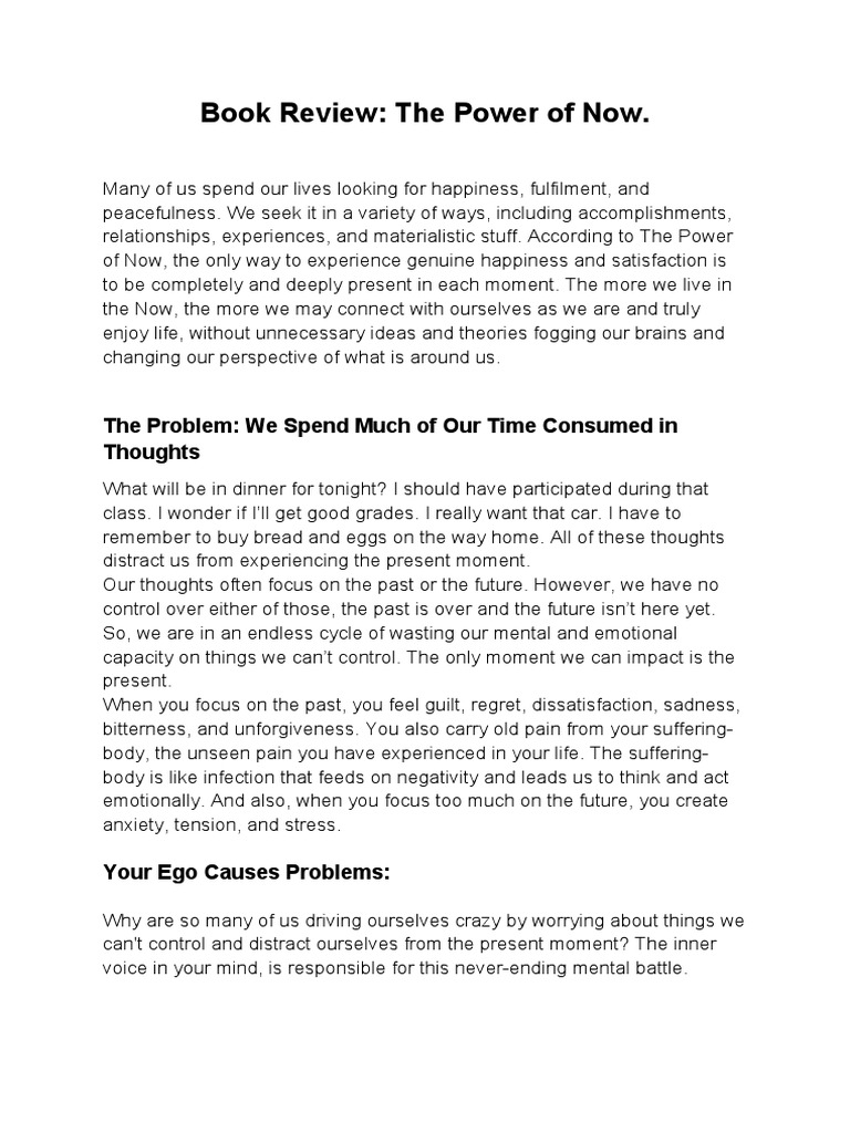 Book Review The Power of Now by Eckhart Tolle | PDF | Thought | Experience