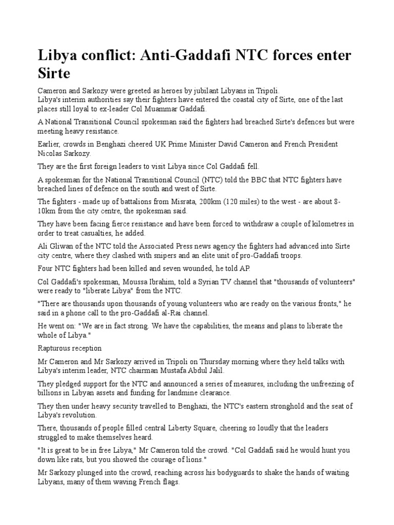 Libya Conflict: Anti-Gaddafi NTC Forces Enter Sirte | PDF